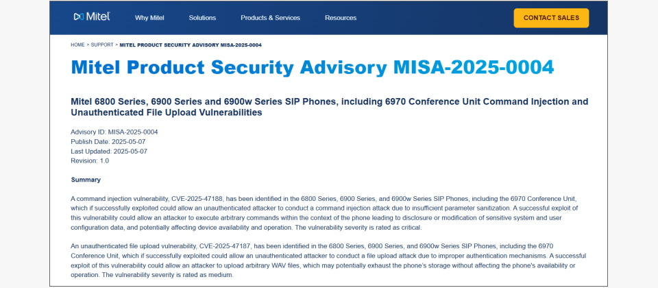 Mitel網路電話存在重大漏洞，恐被用於命令注入攻擊 | iThome