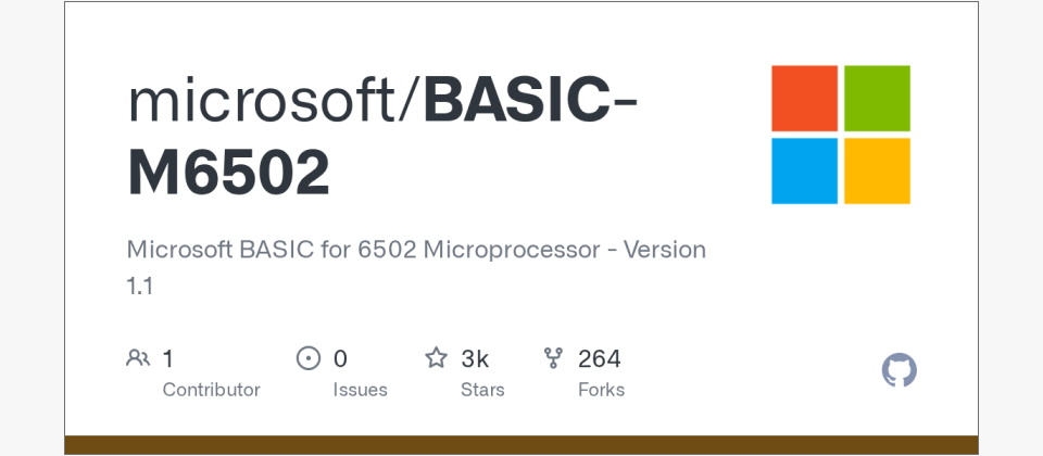 微軟開源比爾蓋茲寫的MOS 6502 BASIC程式碼 | iThome
