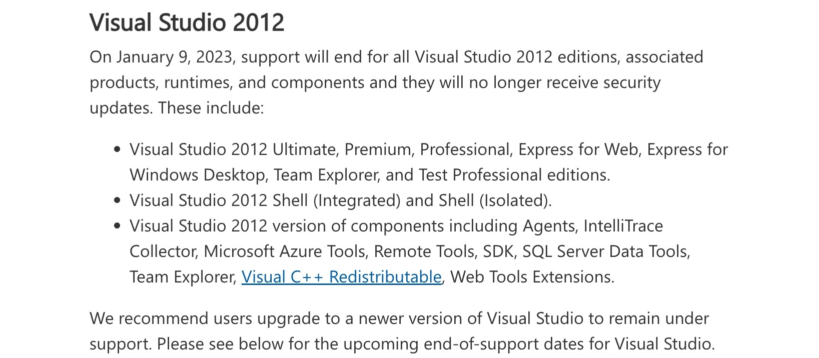 Visual Studio 2012將會在2023年1月結束所有支援 | iThome