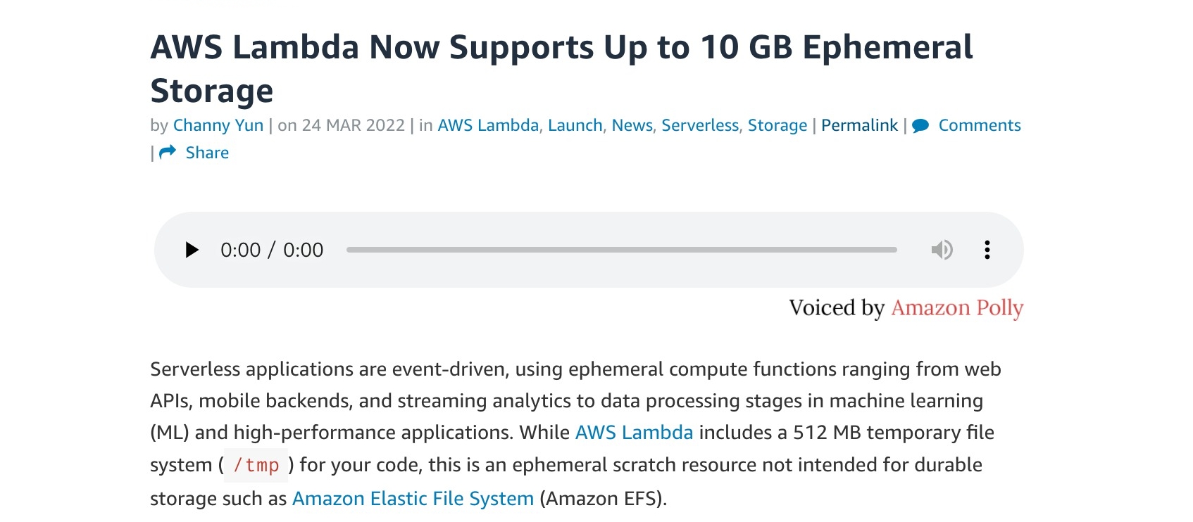 AWS Lambda現支援最高達10 GB的臨時儲存 | iThome