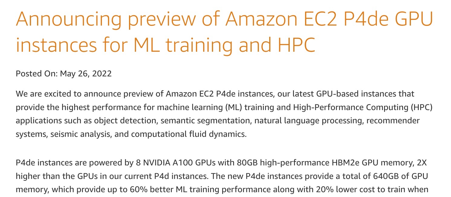 AWS開始預覽大型機器學習訓練用GPU執行個體EC2 P4de | iThome
