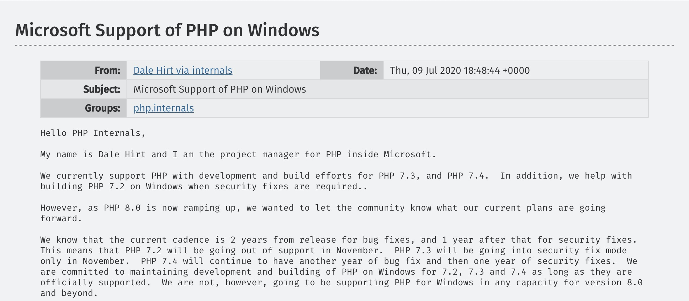 微軟將終止在Windows上提供PHP官方支援 | iThome