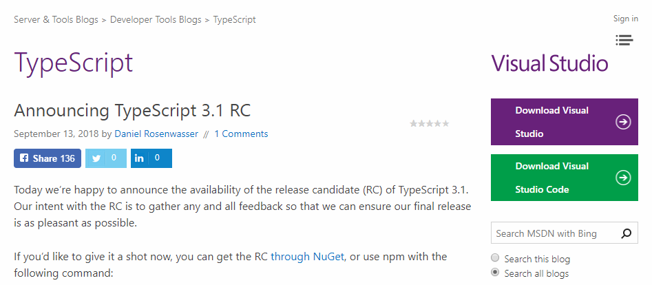 微軟釋出TypeScript 3.1候選版，開始支援可映射多元組和陣列 | iThome