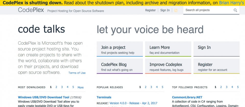 不敵GitHub，微軟開放源碼分享平台CodePlex年底關門 | iThome