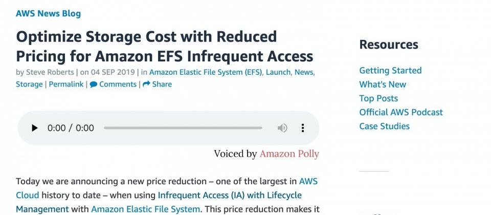 AWS大幅調降Amazon EFS不常存取儲存層價格 | iThome