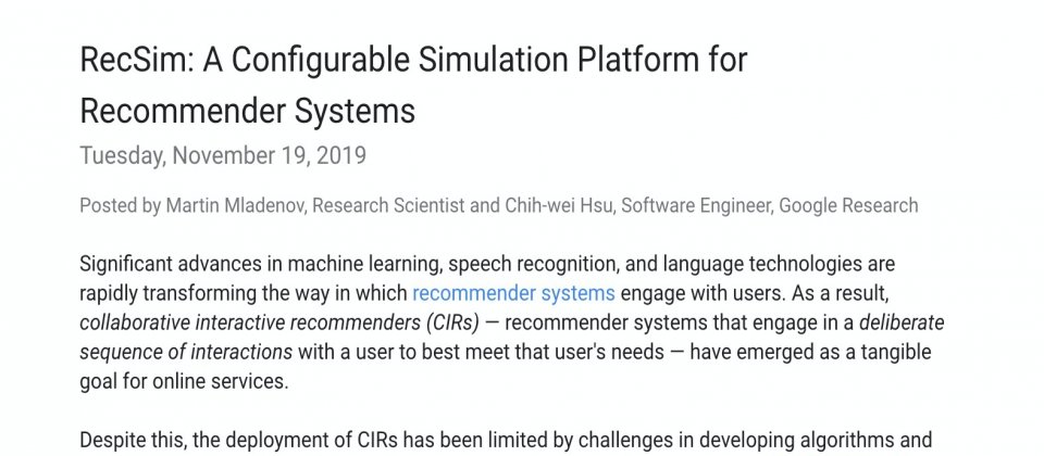 Google開源推薦系統模擬平臺RecSim | iThome
