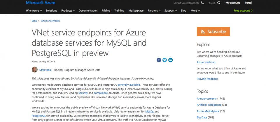 微軟Azure虛擬網路開始整合自家MySQL、PostgreSQL服務 | iThome